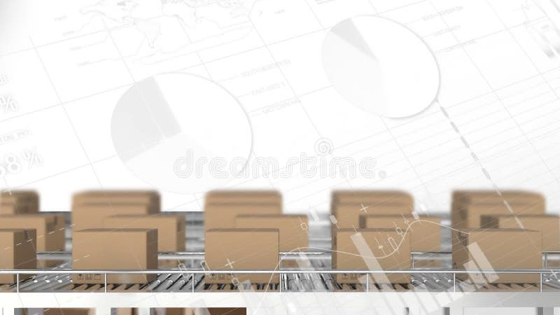Animation of Infographic Interface Over Cardboard Boxes on Moving ...