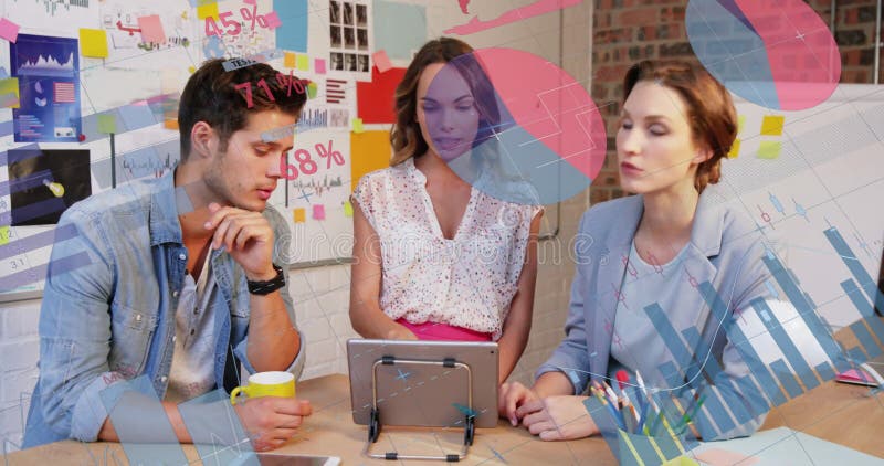 Animation of Infographic Interface Over Caucasian Coworkers Sharing ...