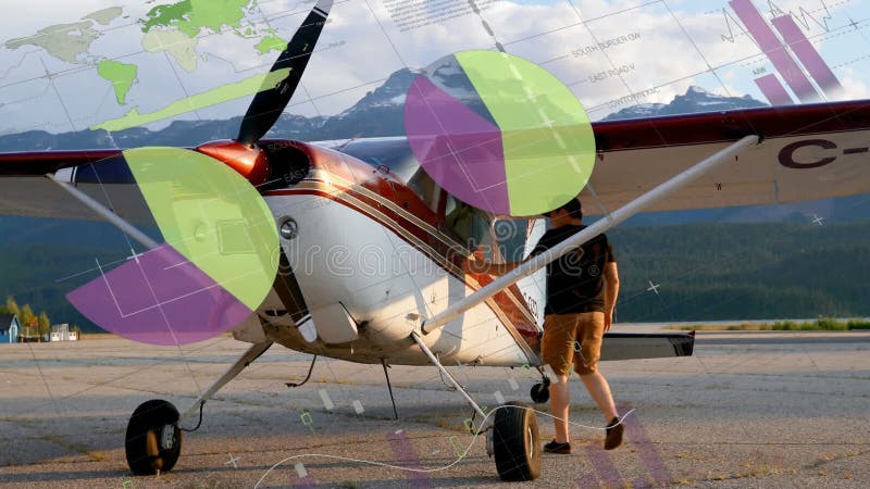 Animation of Infographic Interface Over Caucasian Man Checking Glider ...