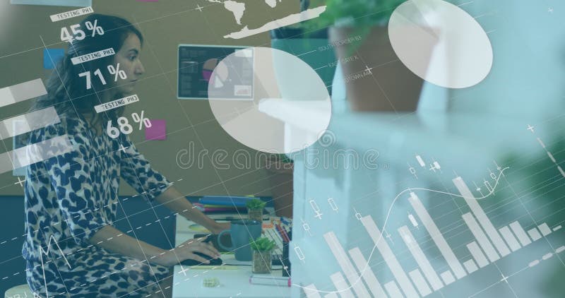 Animation of Infographic Interface Over Caucasian Woman Analyzing ...