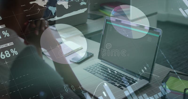 Animation of Infographic Interface Over Caucasian Woman Analyzing ...