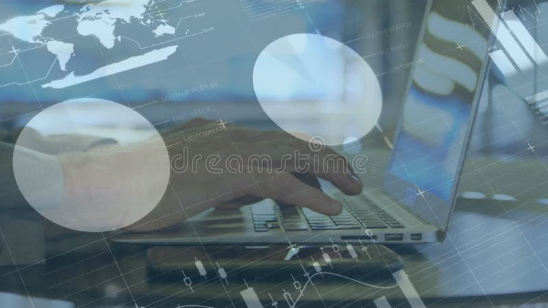 Animation of Infographic Interface Over Cropped Hands of Caucasian Man Typing on Laptop Stock ...