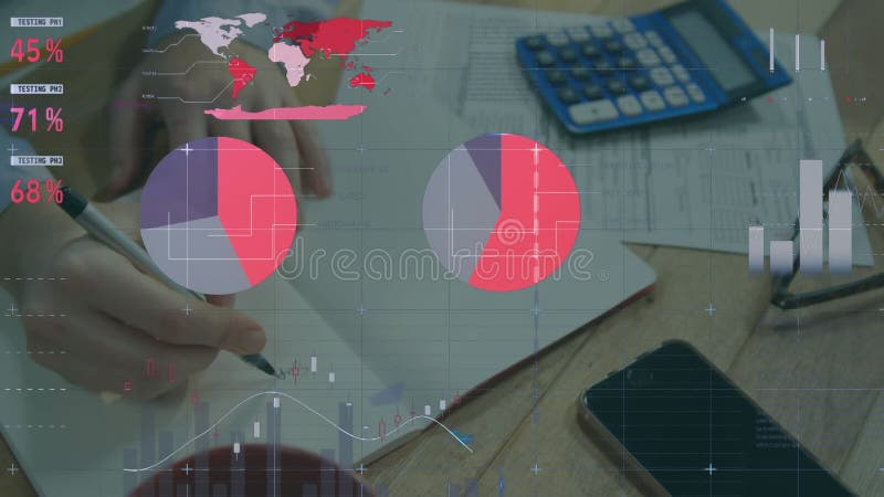 Animation of Infographic Interface Over Cropped Hands of Caucasian Man ...