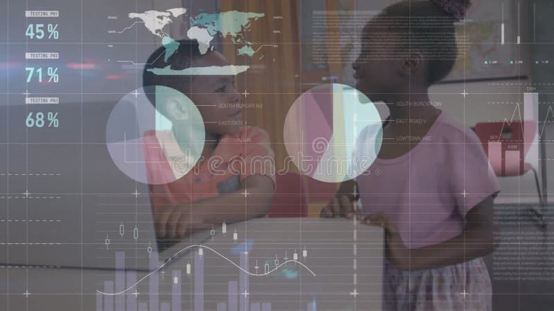 Animation of Infographic Interface Over Diverse Children Talking while ...