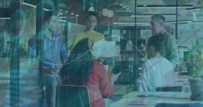 Animation of Infographic Interface Over Diverse Colleagues ...