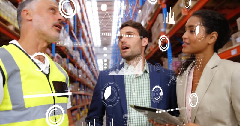 Animation of Infographic Interface Over Diverse Colleagues Discussing ...