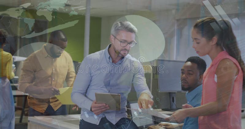 Animation of Infographic Interface Over Diverse Colleagues Discussing ...