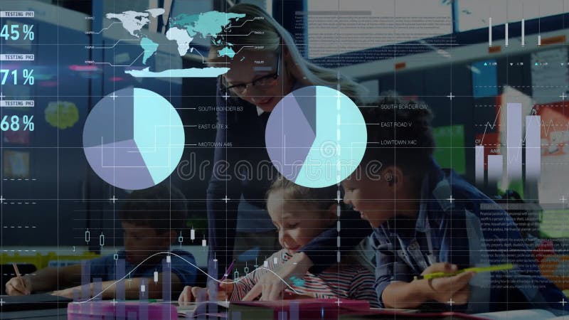 Animation of Infographic Interface Over Diverse Female Teacher Helping ...