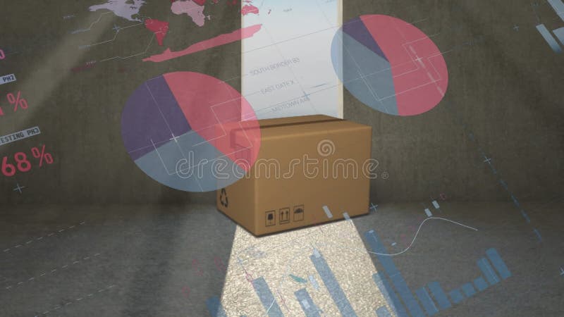 Animation of Infographic Interface Over Falling Box and Modern City ...