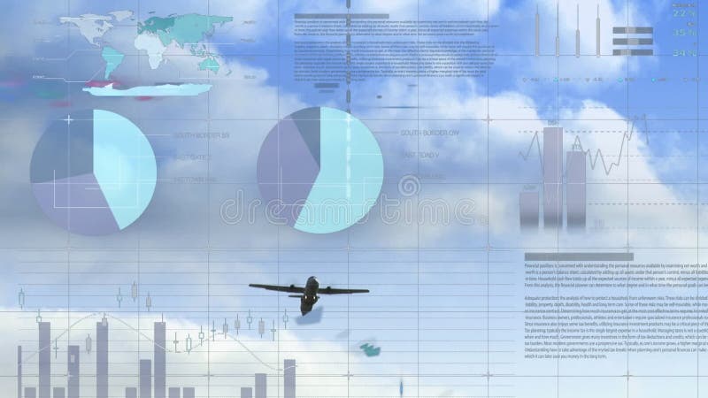 Animation of Infographic Interface Over Low Angle View of Airplane ...
