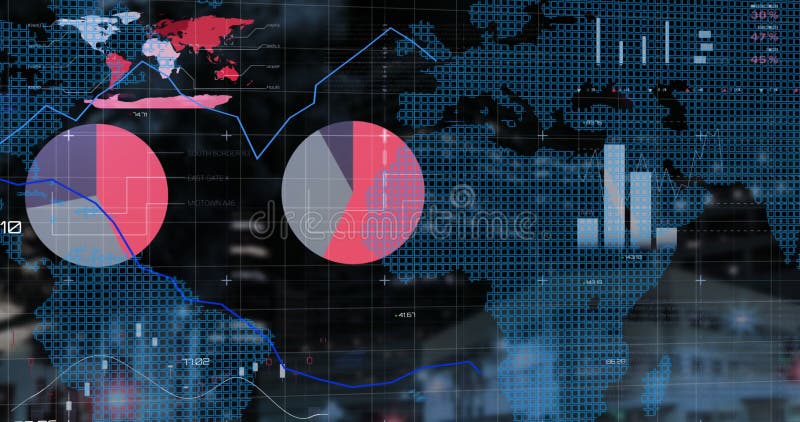 Animation of Infographic Interface Over Map Against Illuminated Modern ...