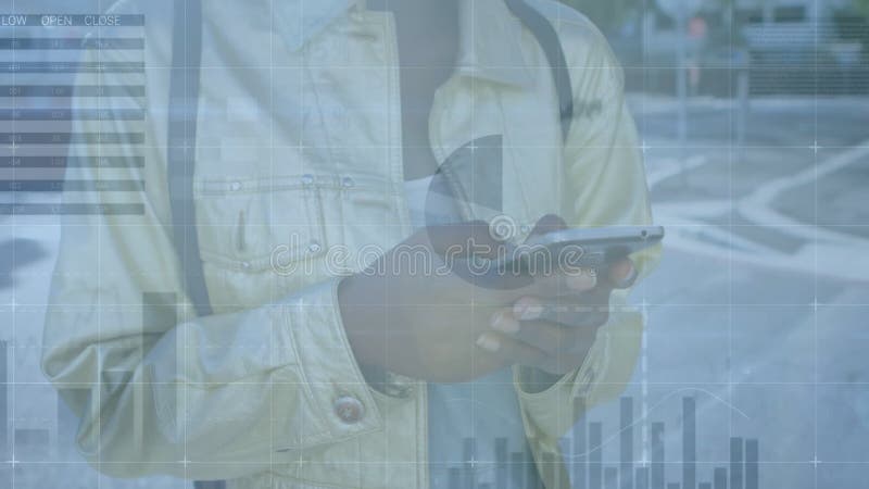 Animation of Infographic Interface Over Midsection of African American ...