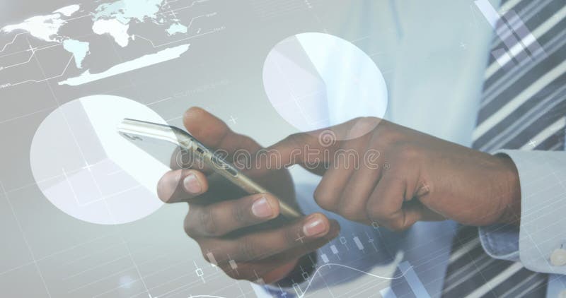 Animation of Infographic Interface Over Midsection of Biracial Man ...