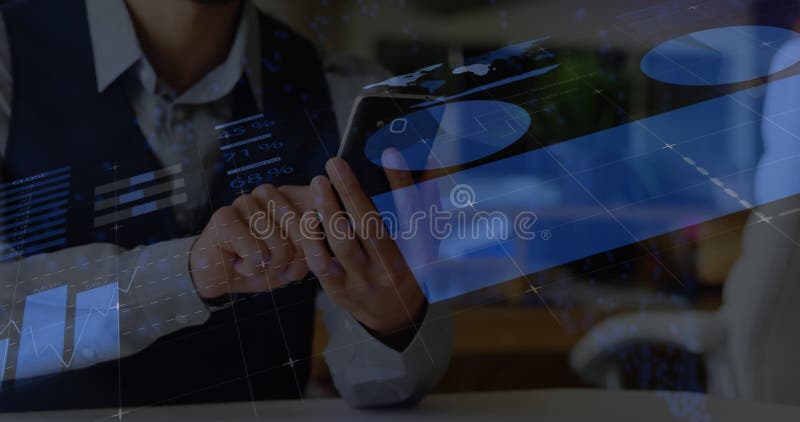 Animation of Infographic Interface Over Midsection of Caucasian Man ...