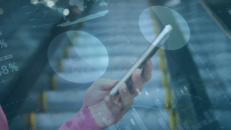 Animation of Infographic Interface Over Midsection of Caucasian Woman ...