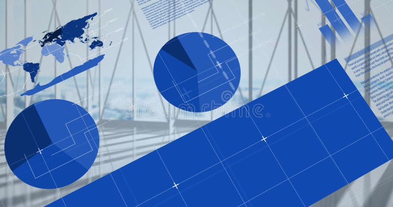 Animation of Infographic Interface Over Modern Buildings through Glass ...