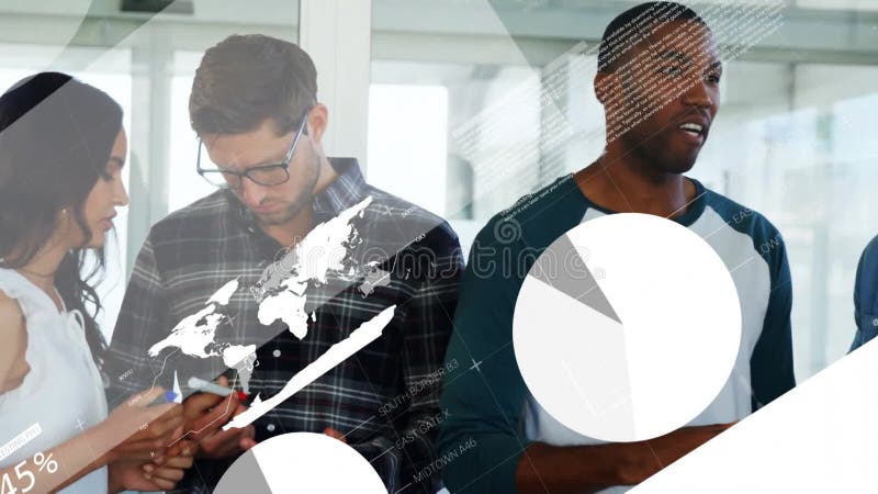 Animation of Infographic Interface Over Multiracial Colleagues Sharing ...