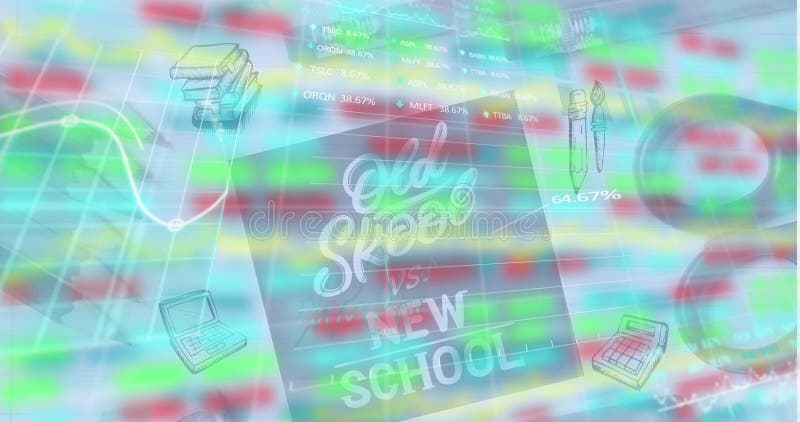 Animation of Infographic Interface Over Old Skool Vs New School Text ...