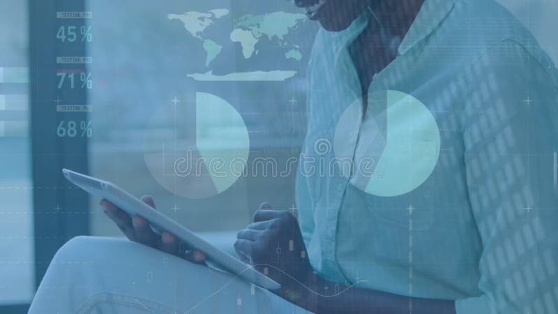 Animation of Infographic Interface Over Smiling African American ...