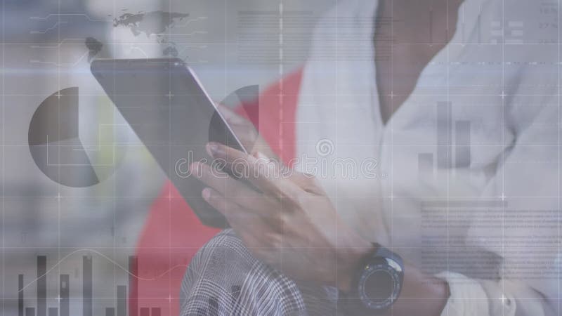 Animation of Infographic Interface Over Smiling Biracial Woman ...