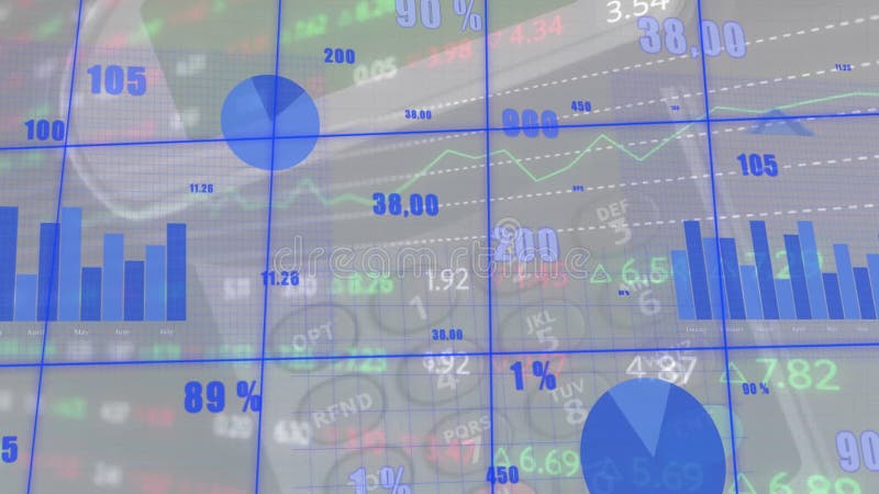 Animation of Infographic Interface with Pie Charts and Numbers Over ...