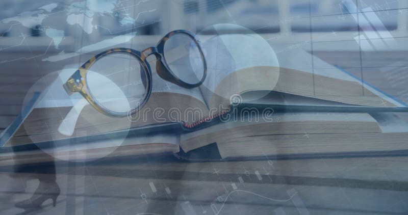 Animation of Infographic Interface, Spectacles on Book Over Time Lapse ...