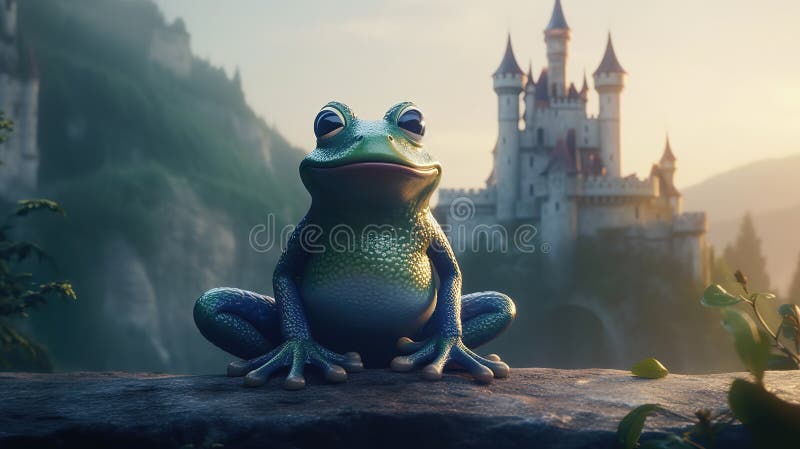 An Animation Inspired Frog Prince in Front of a Castle, Ai Generated ...