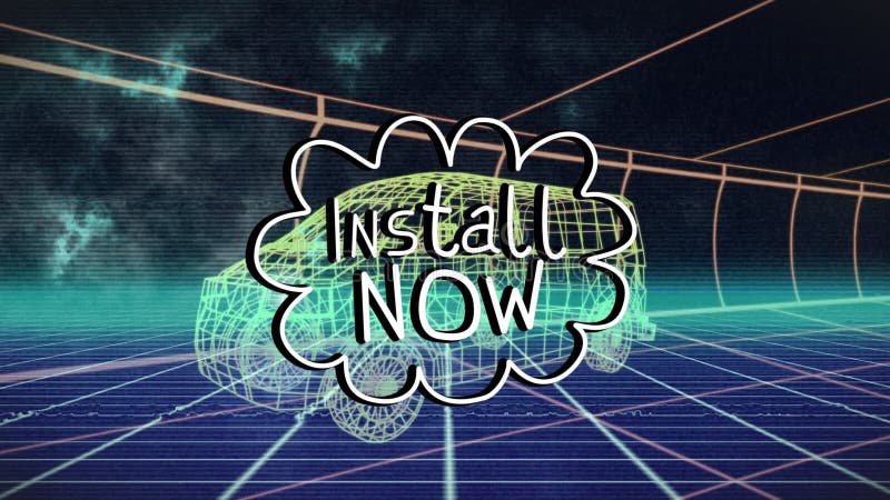 Animation of Install Now Text Over Digital Van and Lines on Black ...