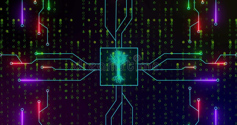 Animation Of Integrated Circuit Over Binary Code On Digital Screen