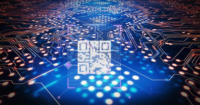 Animation of Integrated Circuit and Qr Code on Navy Background Stock ...