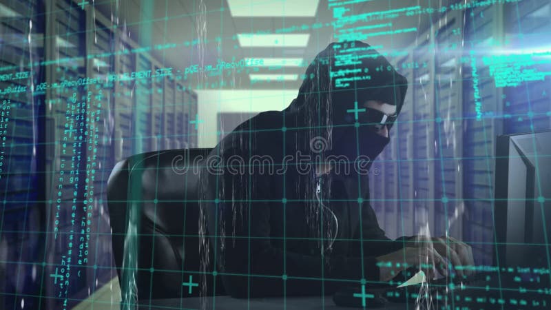 Animation of Interface with Data and Information with Hooded Hacker ...