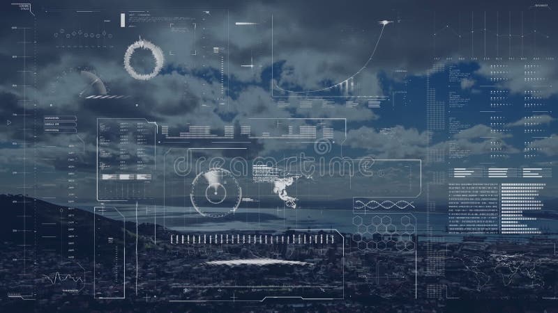 Animation of Interface with Data Processing Against Aerial View of ...