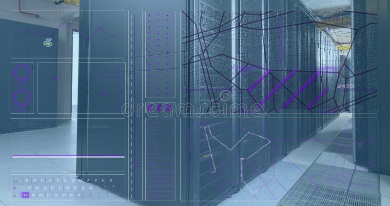Animation of Interface with Data Processing Against Computer Server Room Stock Footage - Video ...