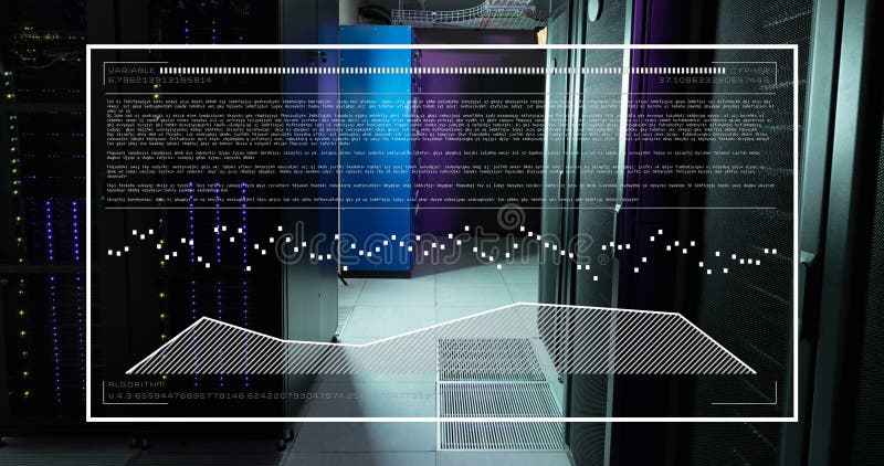 Animation of Interface with Data Processing Against Empty Computer Server Room Stock Footage ...
