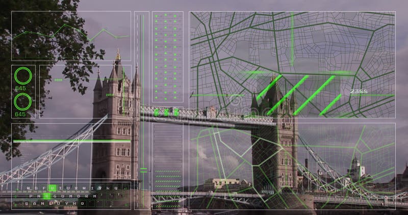 Animation of Interface with Data Processing Against View of London ...