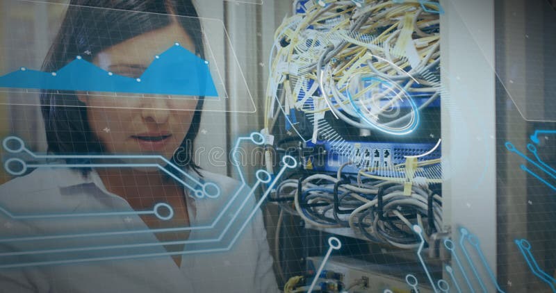 Animation of Interface with Data Processing Over Biracial Female ...