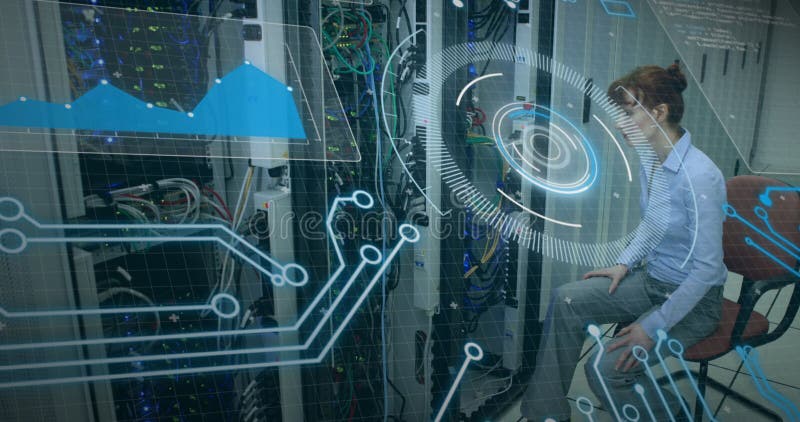 Animation of Interface with Data Processing Over Caucasian Female ...