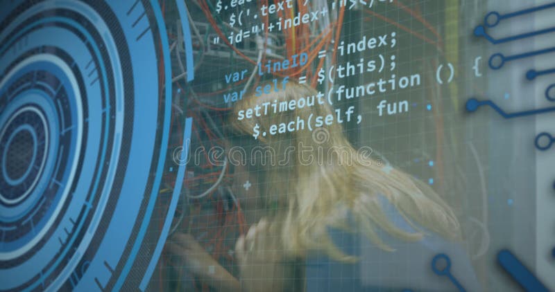 Animation of Interface with Data Processing Over Caucasian Female ...