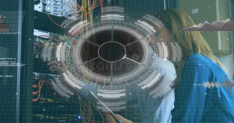 Animation of Interface with Data Processing Over Caucasian Female ...