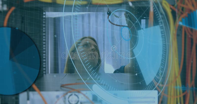 Animation of Interface with Data Processing Over Caucasian Female ...