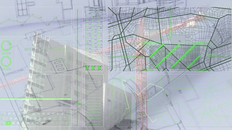 Animation of Interface with Data Processing Over Construction Site ...