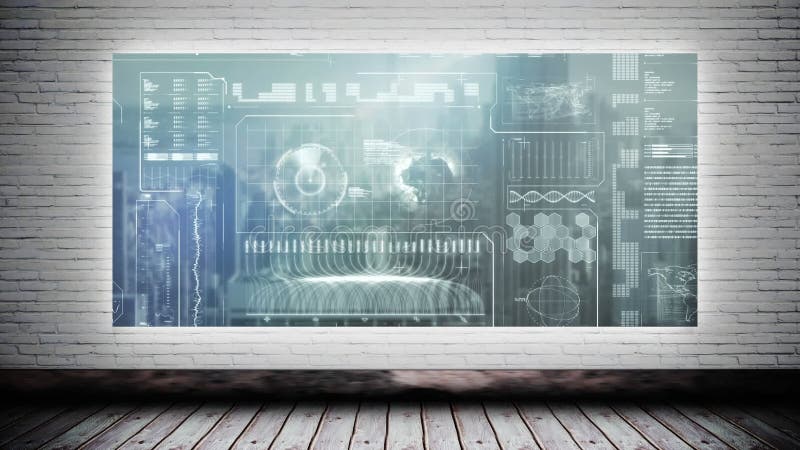 Animation of Interface with Data Processing on White Brick Wall Stock ...