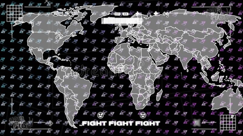 Animation of Interface with Fight Text Banner Over World Map and ...