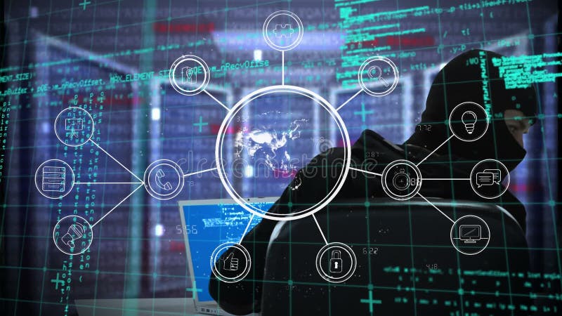 Hooded Computer Hacker with Laptop Icon Animation Stock Video - Video ...