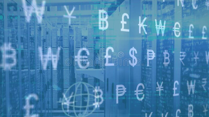 Animation of Interface with Multiple Currency Symbols Against Computer ...