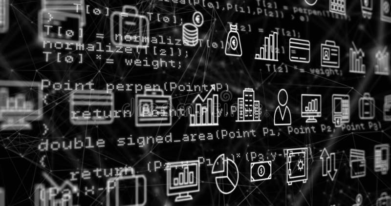 Animation of Interface with Multiple Digital Icons, Data Processing and Network of Connections ...