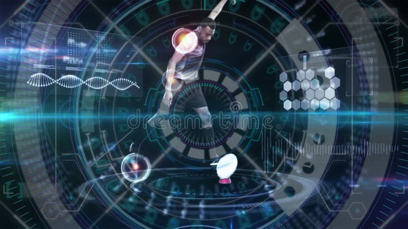 Animation of Interface Processing Data Over Male Rugby Player Kicking ...