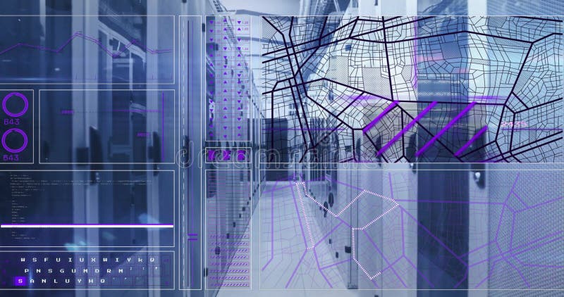 Animation of Interface with Scanner and Street Map Over Computer Server ...
