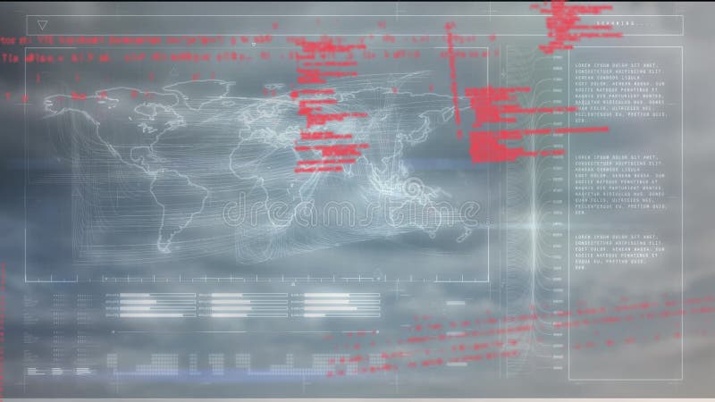 Animation of Interface with World Map and Red Processing Data Stock ...