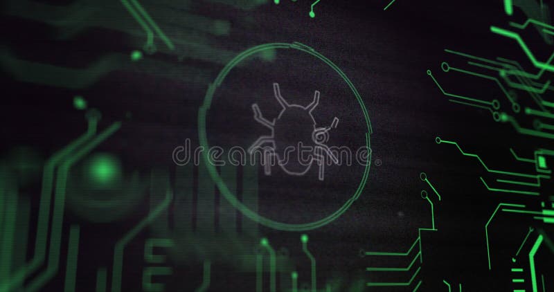 Animation of Interference Over Bug Icon , Data Processing and Computer Circuit Board Stock Video ...